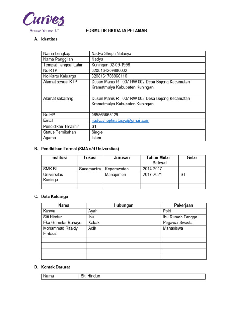 ADM009 - Form Biodata Pelamar | PDF | Karier & Perkembangan | Gaya Hidup
