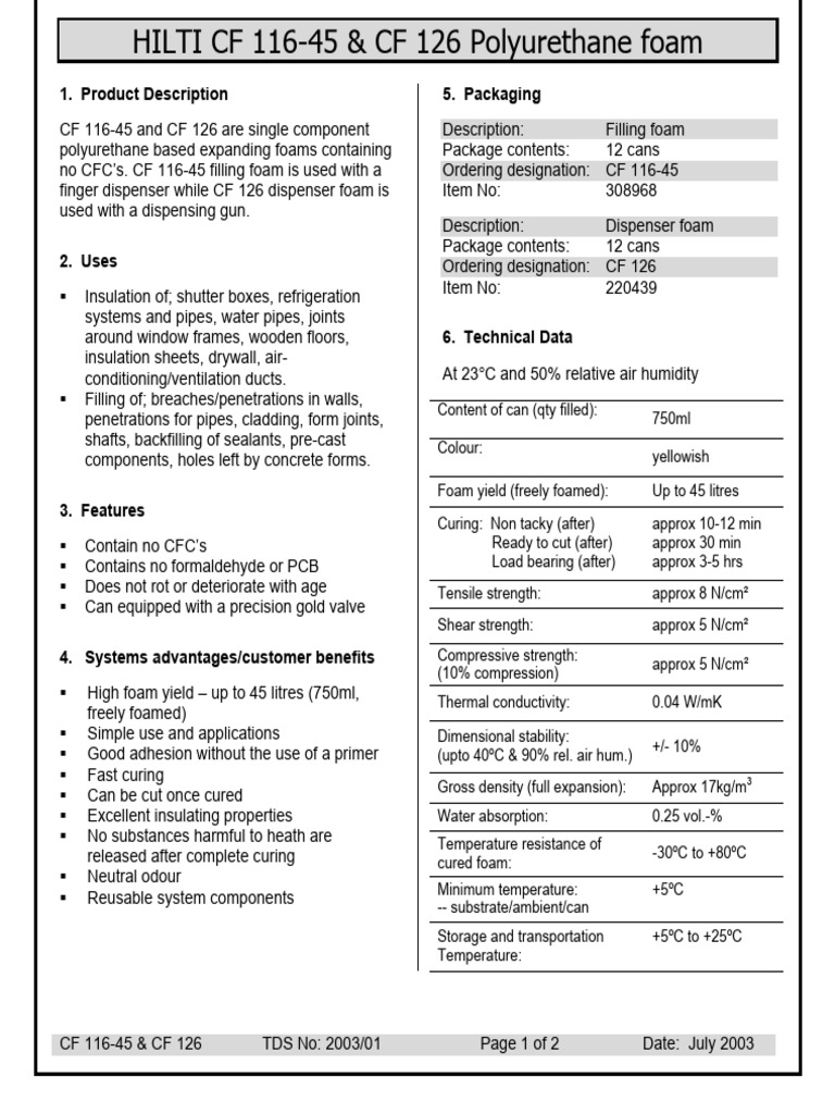 Hilti CF 126 & CF 116 Foam Overview | PDF | Foam | Water