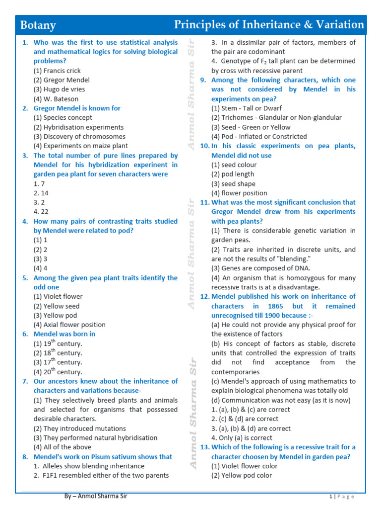 Principles of Inheritance | PDF | Dominance (Genetics) | Zygosity