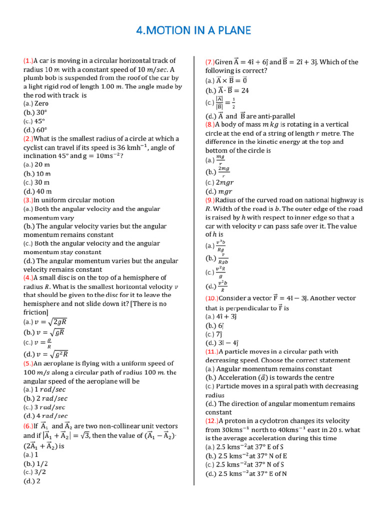 Motion in A Plane | PDF
