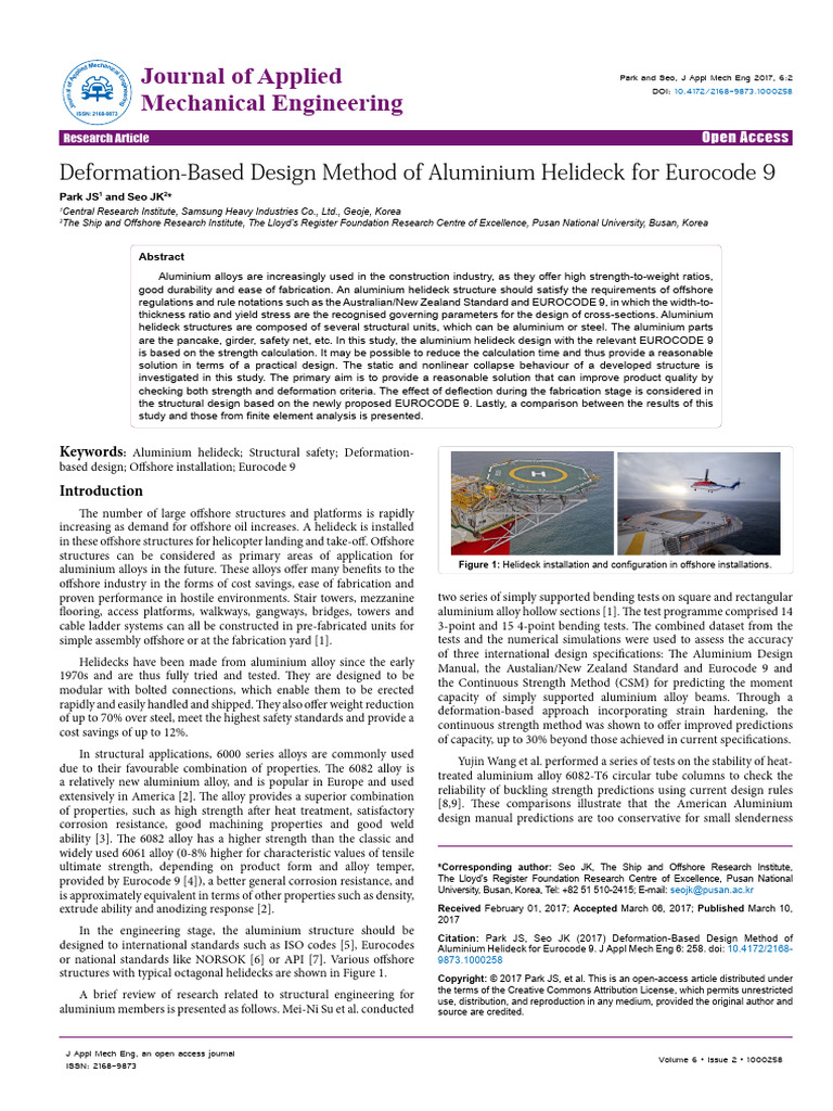 Deformation-Based Design Method of Aluminium Helideck For Eurocode 9 ...