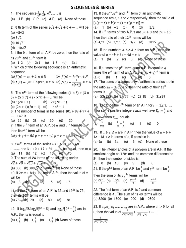 Sequence & Series - Full Assignment - 25195873 | PDF | Mathematics ... Sequence & Series - Full Assignment - 25195873 | PDF | Mathematics ...