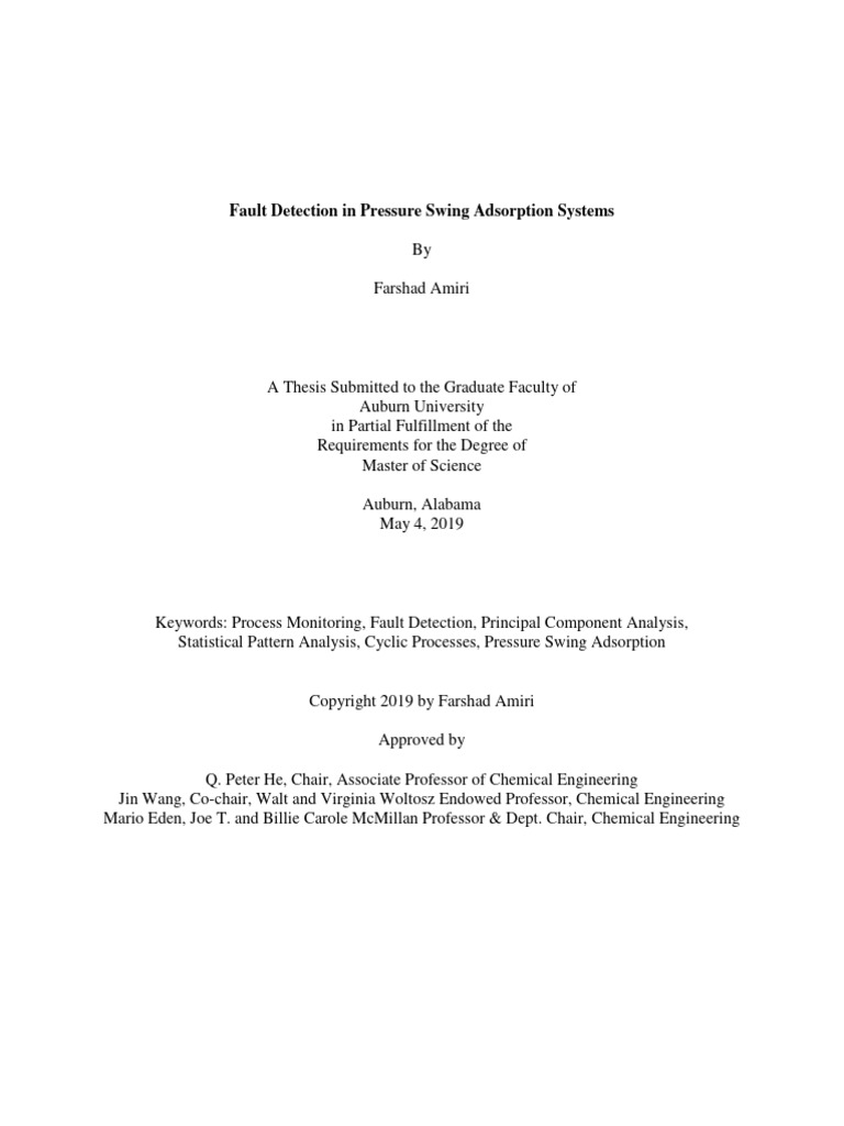 Fault Detection In Pressure Swing Adsorption Systems Farshad Amiri Pdf Principal Component