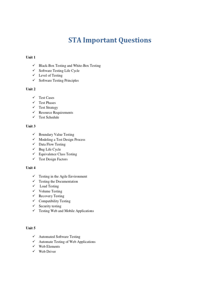 STA Important Questions | PDF