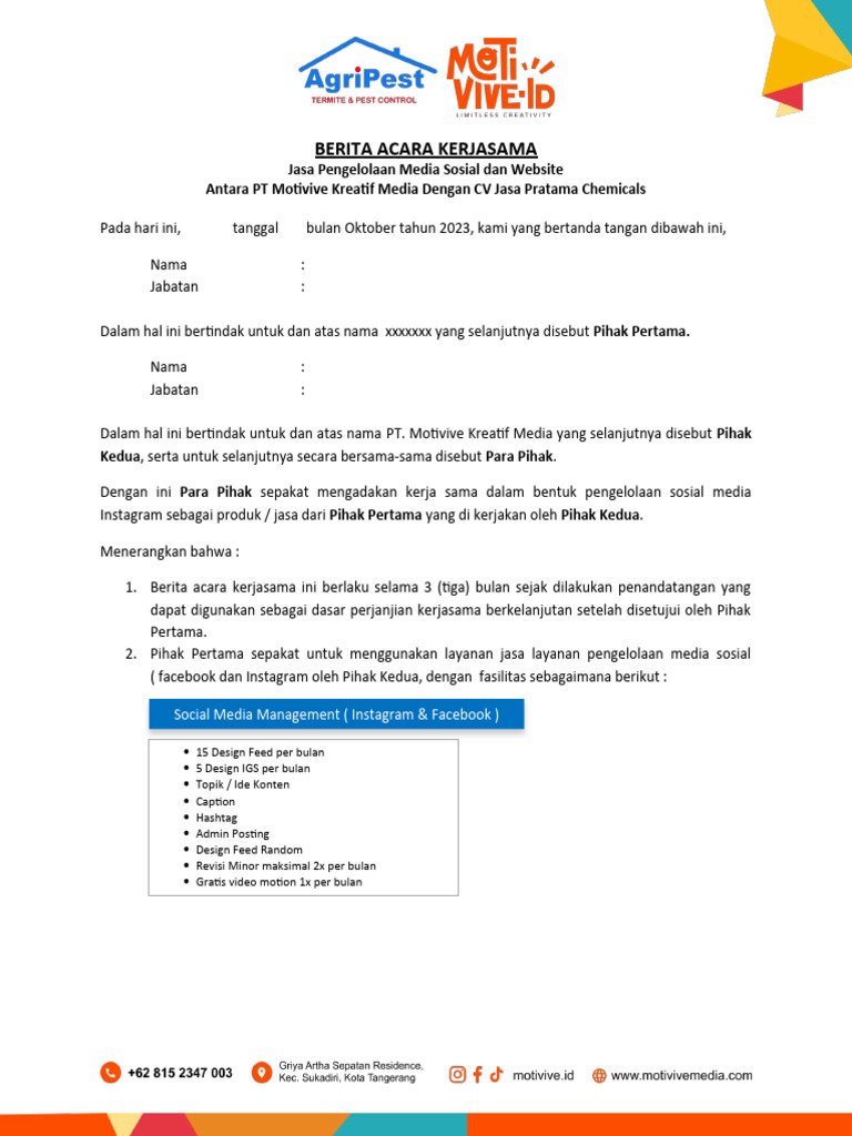 Contoh Surat Perjanjian Kerjasama Pdf