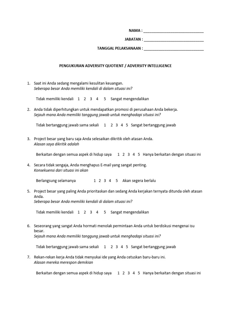 Pengukuran Adversity Quotient Pdf