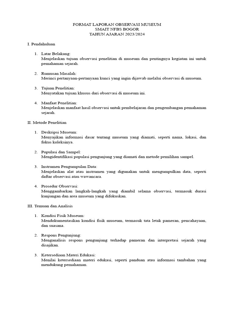 Format Laporan Observasi Museum | PDF
