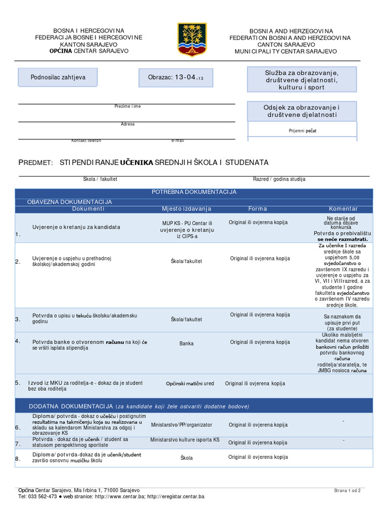 Prijavni Obrazac | PDF