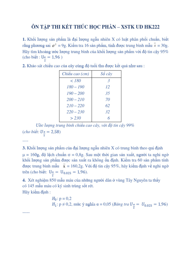THAY - LOC - Ôn tập hết môn- XSTK UD HK222 | PDF