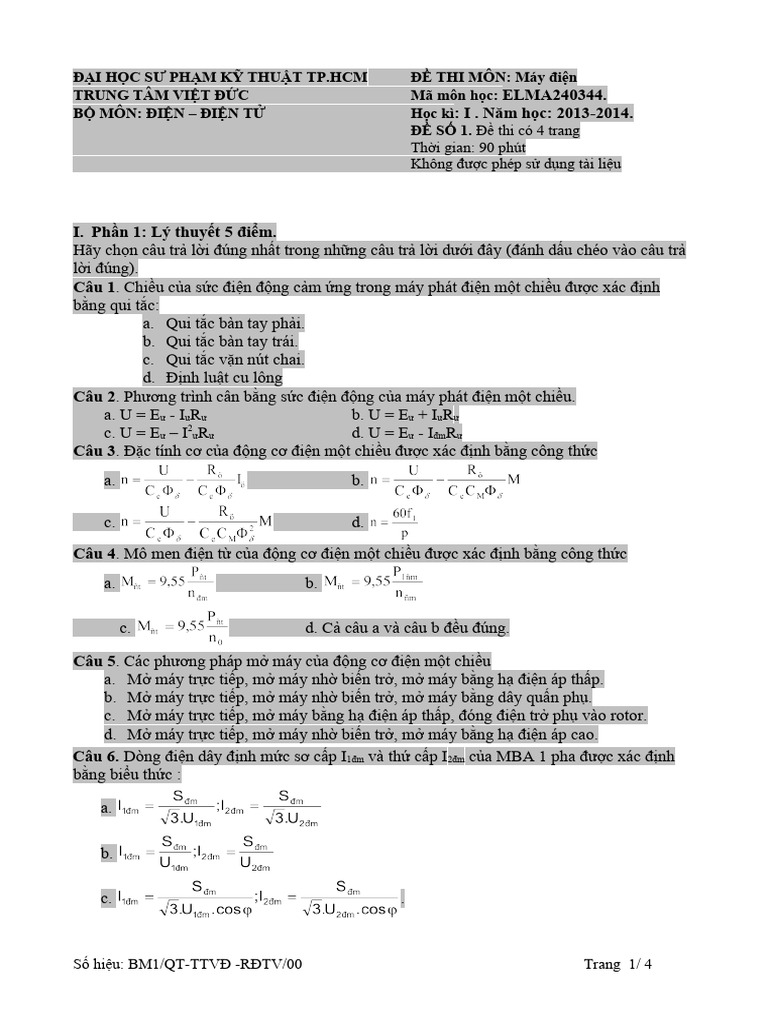 De thi so 1 May dien ELMA240344.Moi | PDF