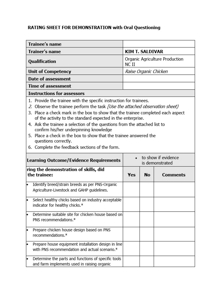 Oap Ncii - Rating Sheet For Demo | PDF | Soil | Compost