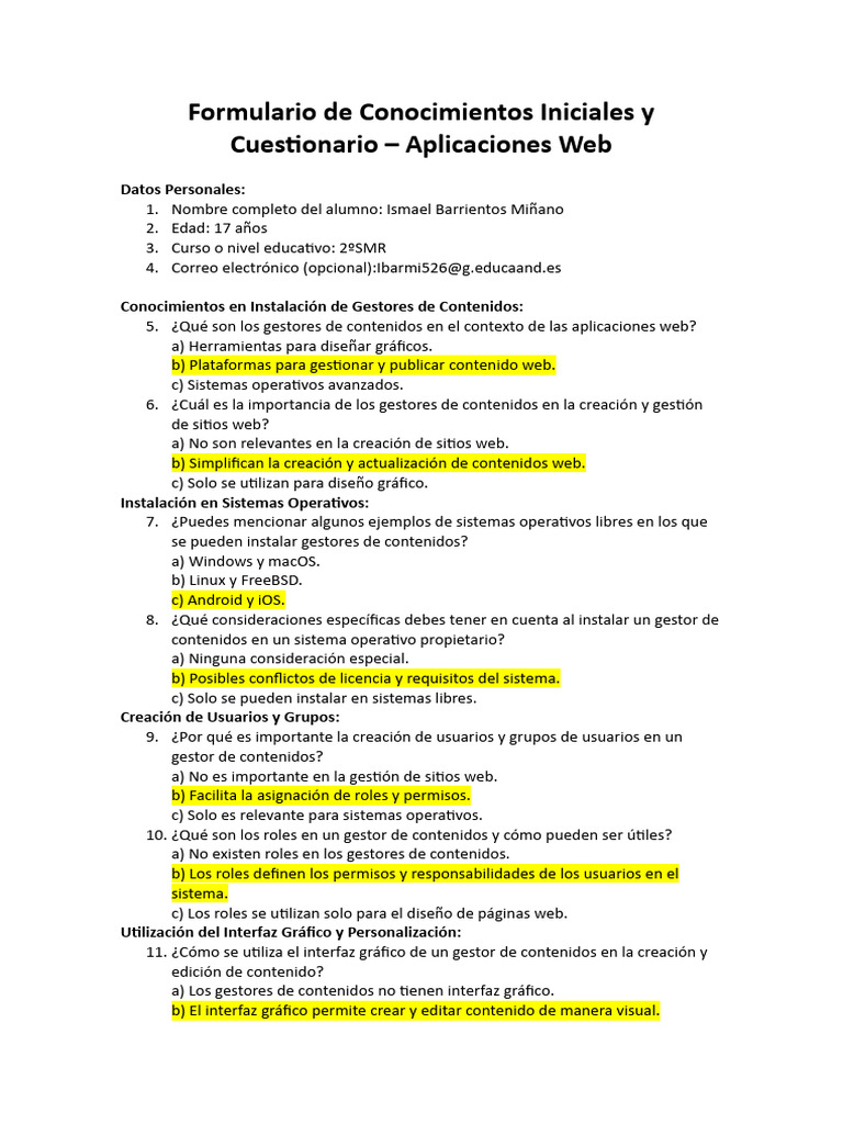 Cuestionario sobre Gestores de Contenidos | PDF