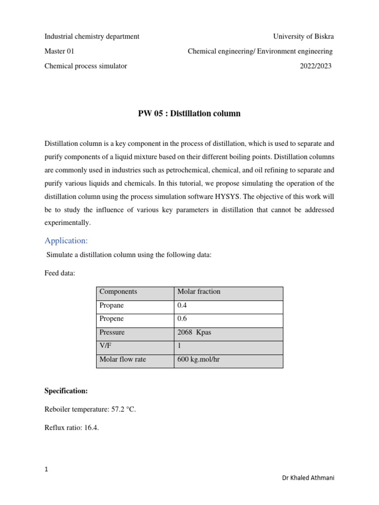PW 05 Distillation Column | PDF
