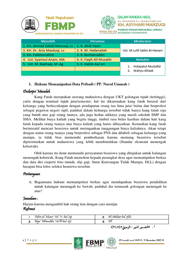 Hasil Rumusan BM PP Nurul Ummah | PDF