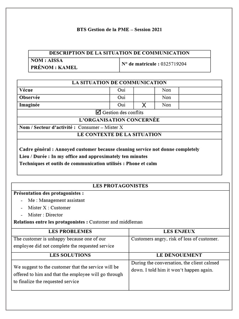 SITUATION DE COMMUNICATION anglais kamel | PDF