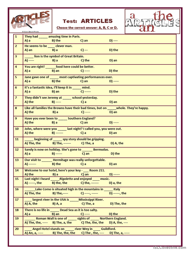 English Articles Quiz with Answers | PDF
