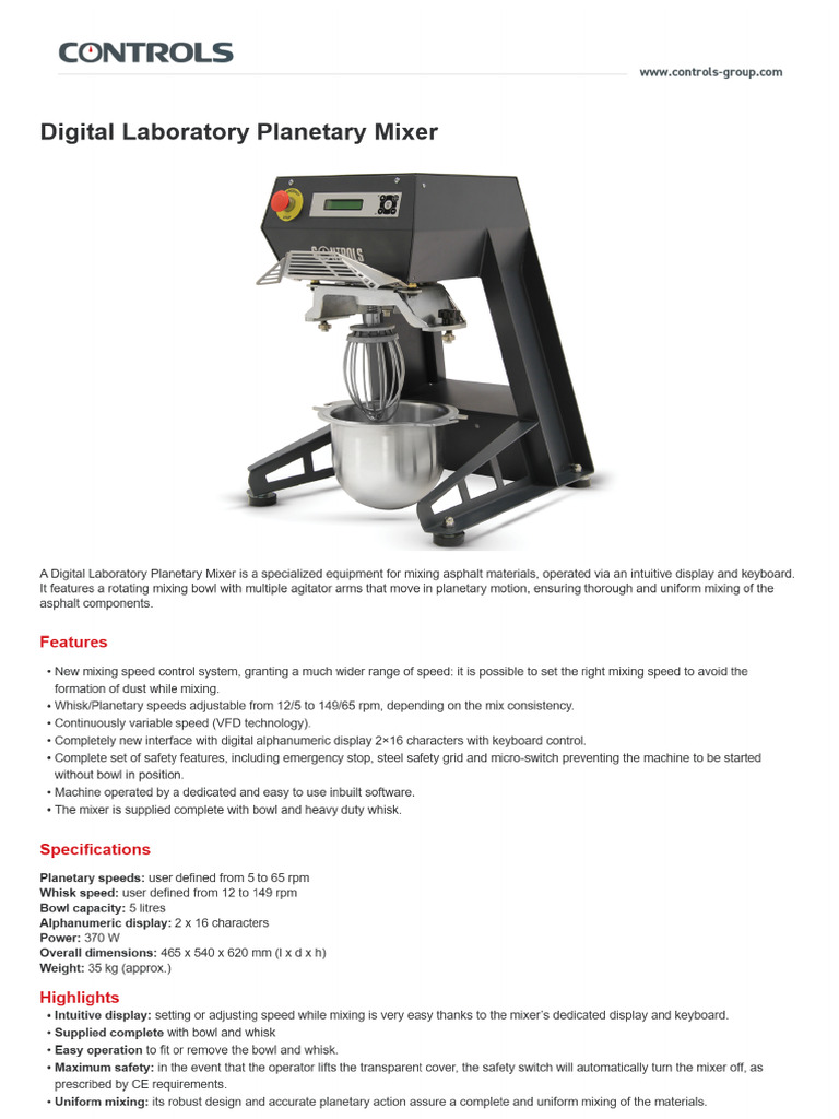 Laboratory Digital Planetary Mixer | PDF