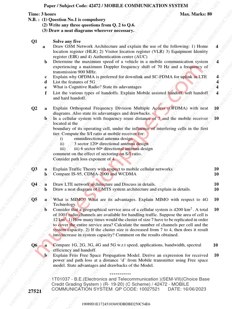 Be Electronics and Telecommunication Semester 7 2023 May Mobile Communication System Rev 2019 C ...