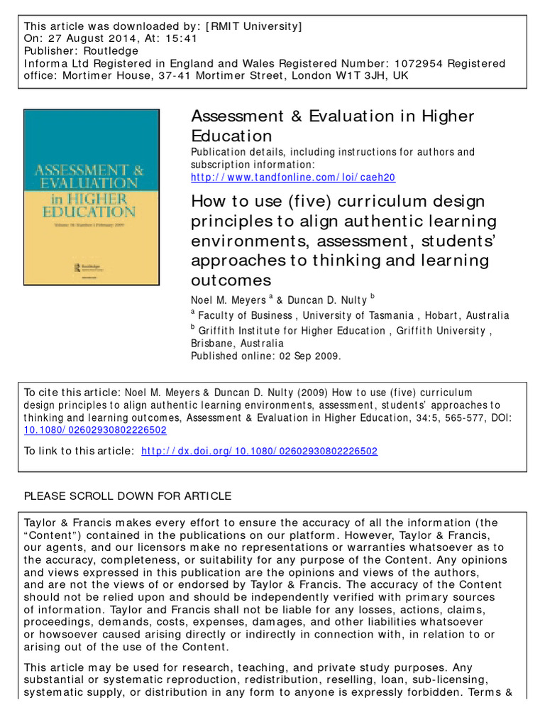 Assessment & Evaluation in Higher Education | PDF | Curriculum | Learning
