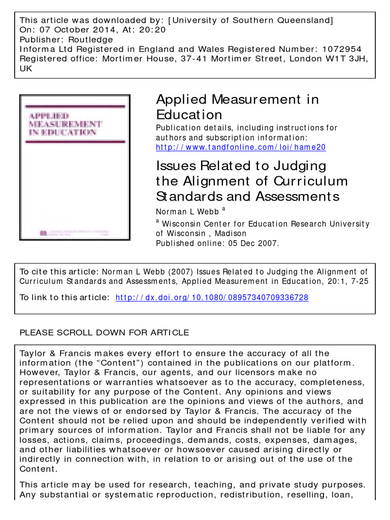 Webb2007 Curricular Alignment - A Re-Examination | PDF | Thought | Reason