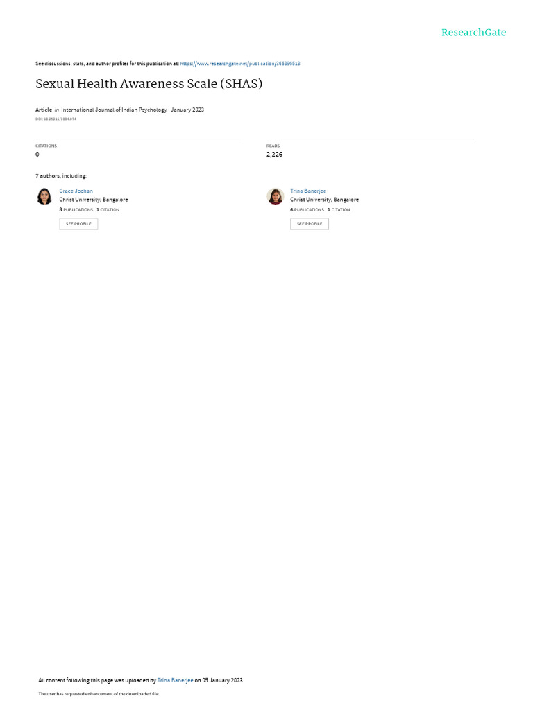 Sexual Health Awareness Scale (Shas) | PDF | Adolescence | Human Sexual ...