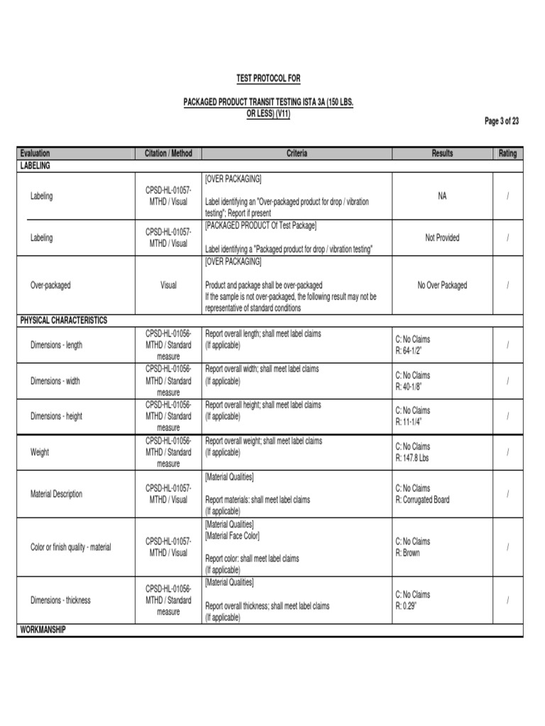 Test Protocol For Packaged Product Transit Testing Ista 3A (150 Lbs. OR ...