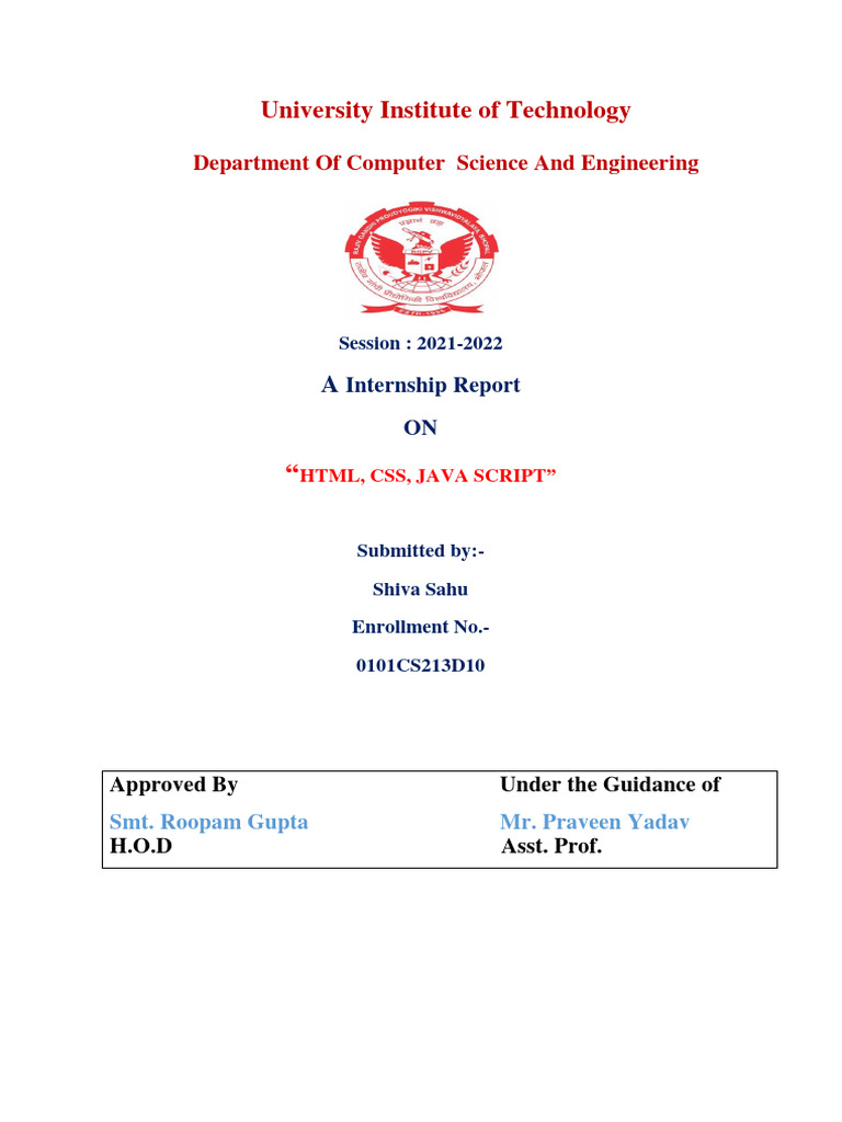 Internship-Report by Shiva-Sahu | Download Free PDF | Html Element | Html Internship-Report by Shiva-Sahu | Download Free PDF | Html Element | Html