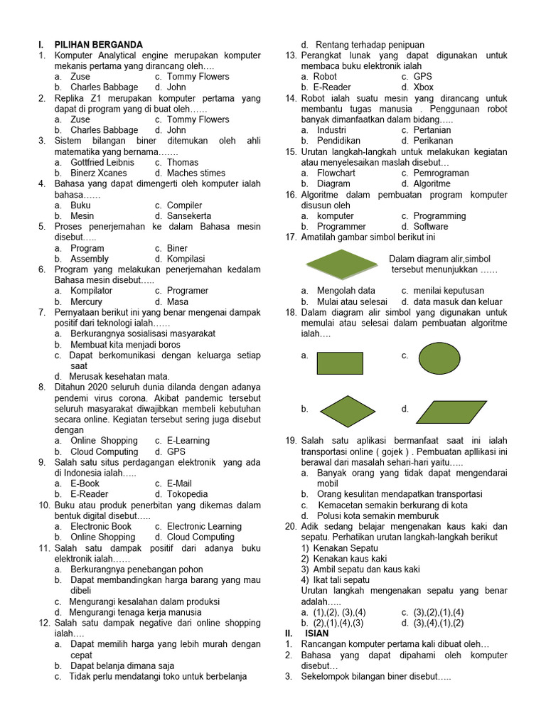 Soal Latihan Tik Kelas 5 | PDF