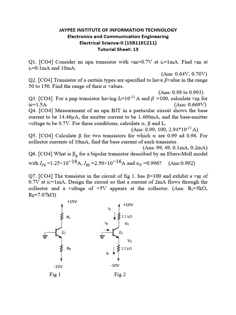 Tutorial 13-1 | PDF | Bipolar Junction Transistor | Semiconductor Devices