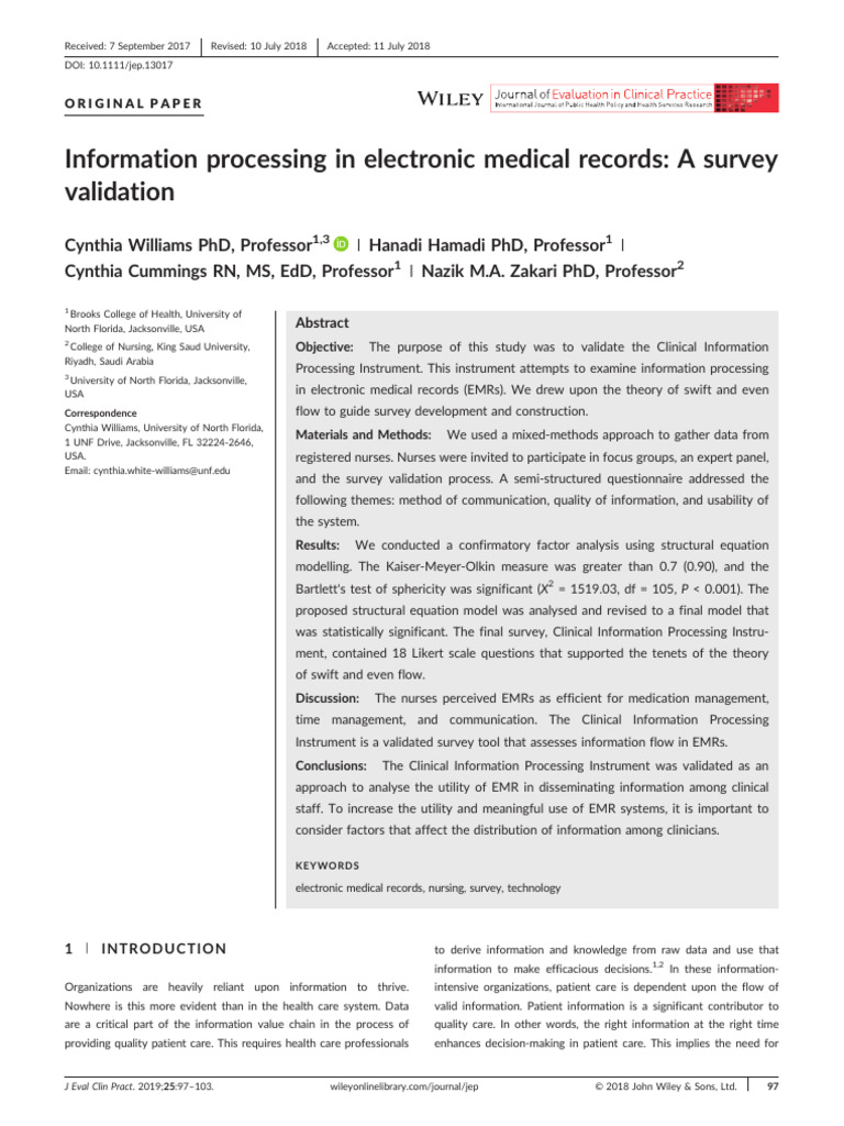 Information Processing in Electronic Medical Records - A Survey Validation | PDF | Electronic ...