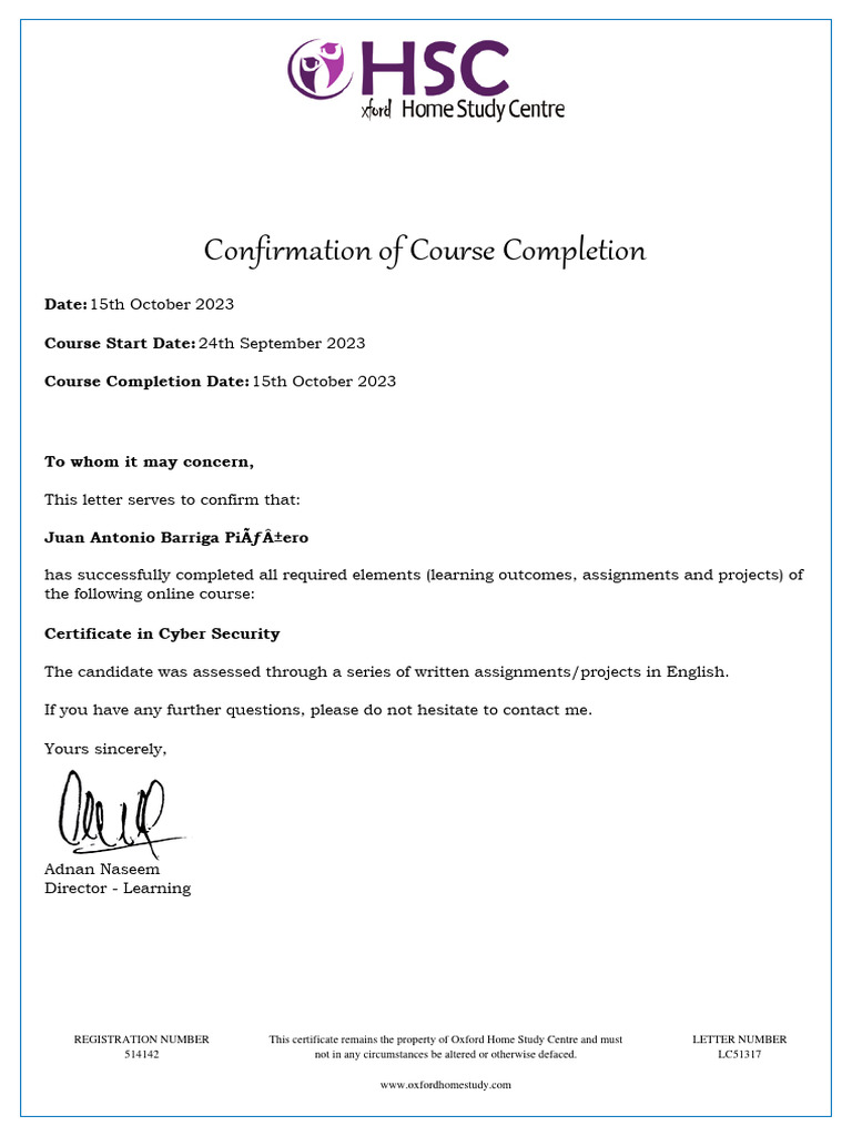 Certificate in Cyber Security OXFORD | PDF