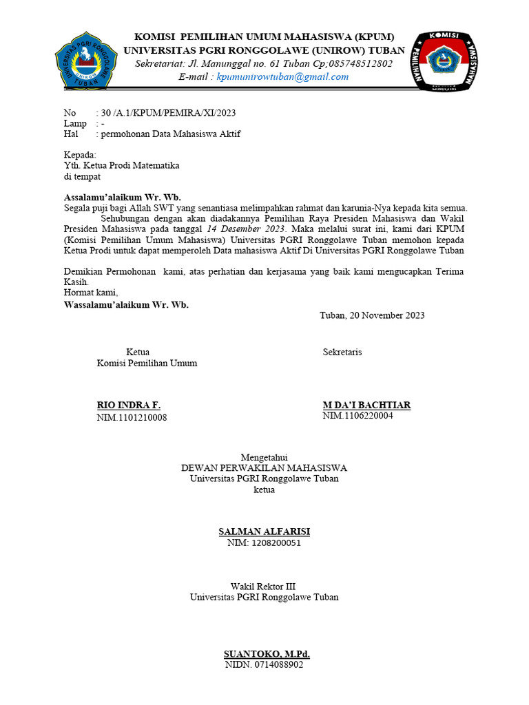 Surat Permohonan Permintaan Dat | PDF