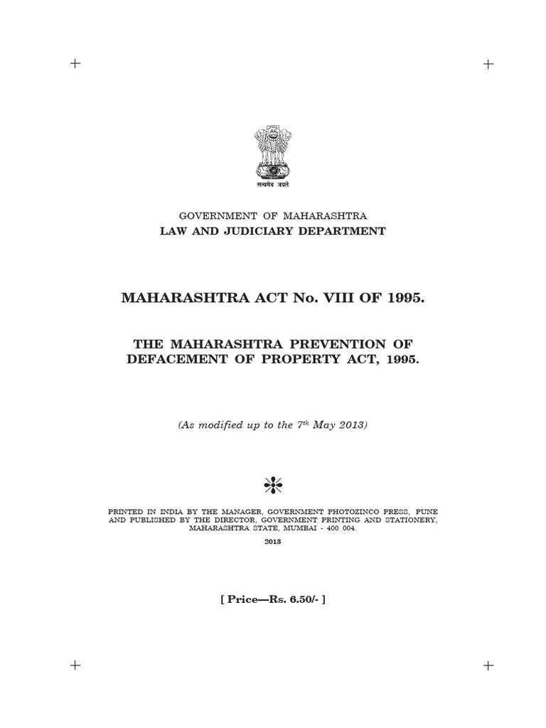 The Maharashtra Prevention of Defacement of Property Act, 1995 | PDF ...