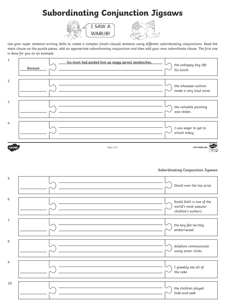 Subordinating Conjunction Jigsaws 2 | Download Free PDF | Semantic Units | Language Mechanics