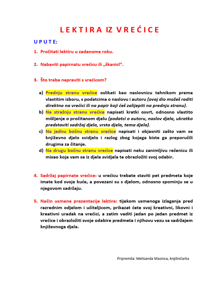 Lektira Iz Vrećice | PDF