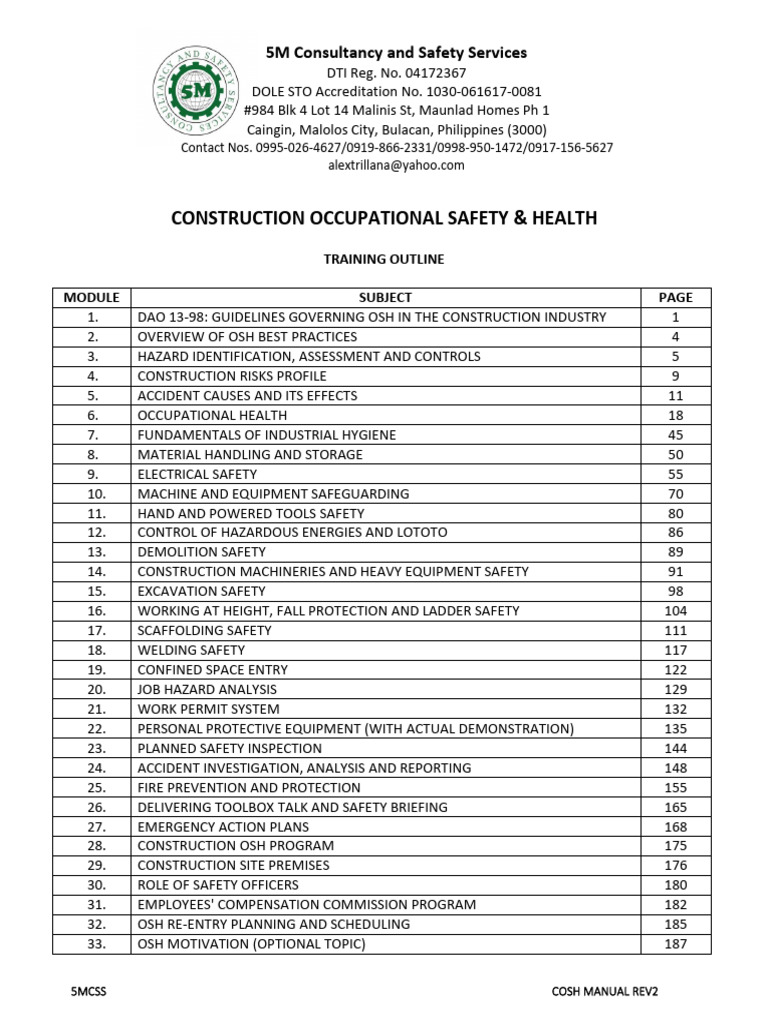 COSH Training Manual Overview | PDF | Occupational Safety And Health ...