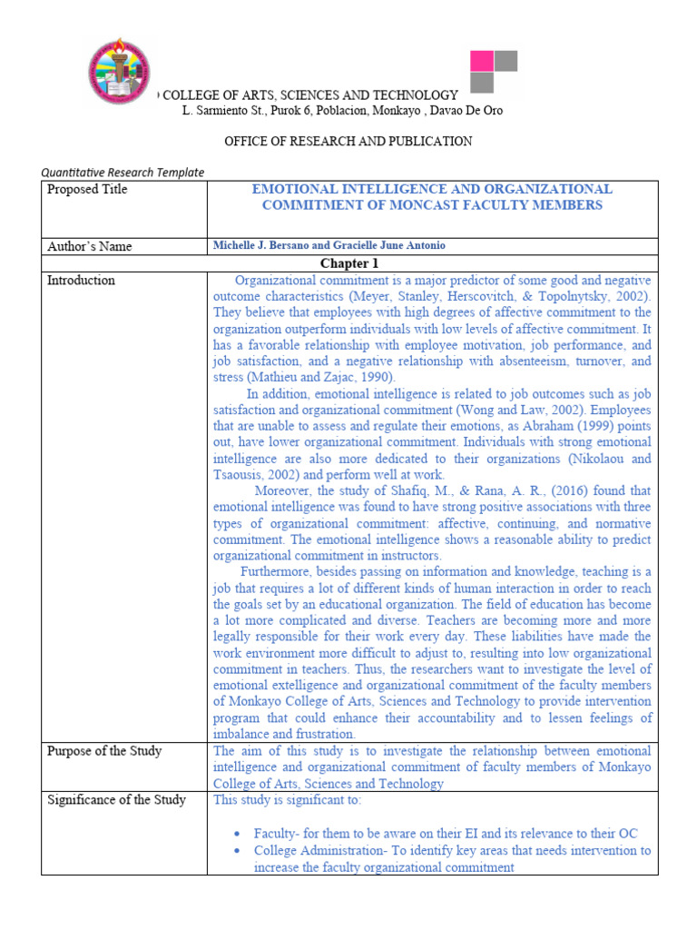 Proposal | PDF | Emotional Intelligence | Job Satisfaction