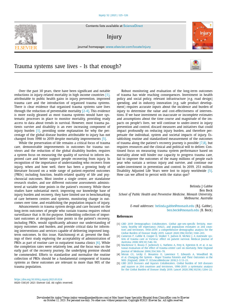 Trauma Systems Save Lives Is That Enough | PDF | Preventive Healthcare ...