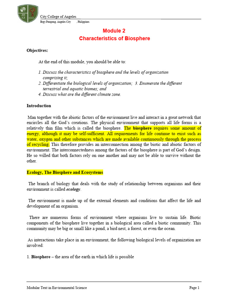 Characteristics of the Biosphere | PDF | Oceans | Ecosystem