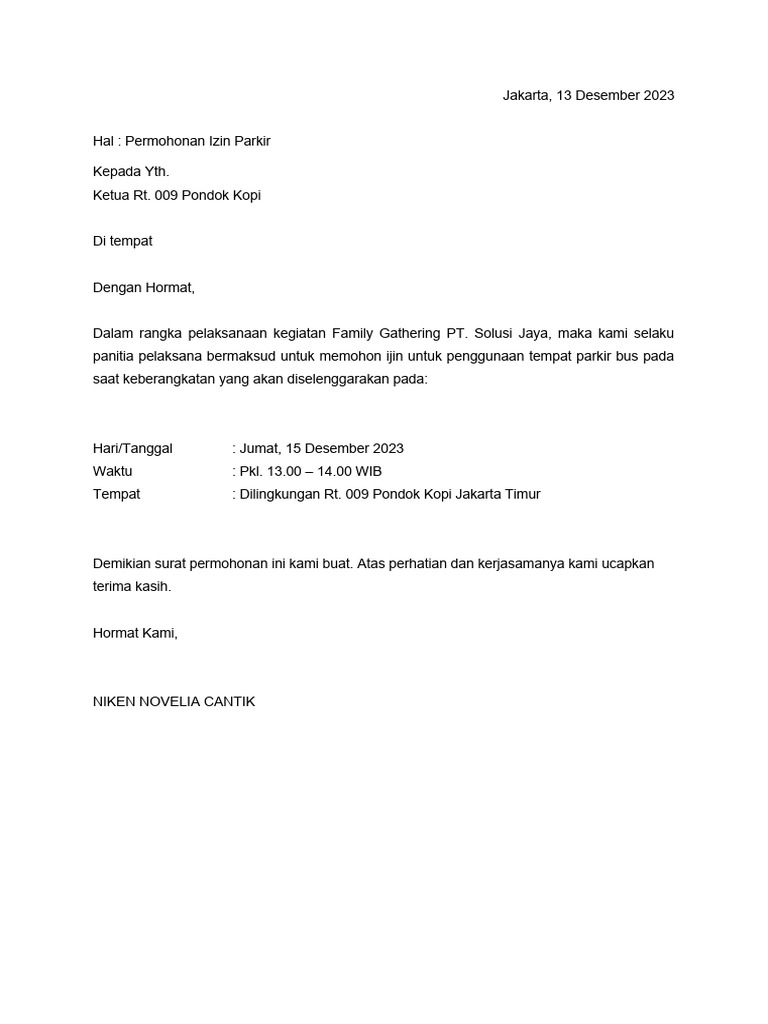Surat Ijin Parkir Bus | PDF