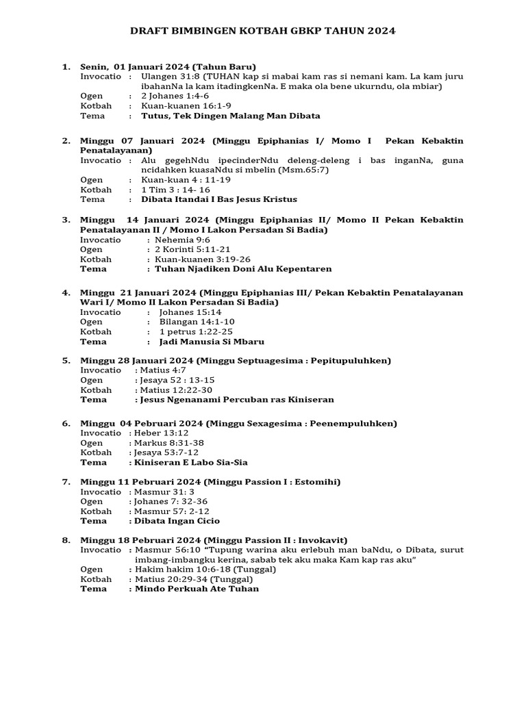 DRAFT KOTBAH 2024 (TNP Popi) | PDF
