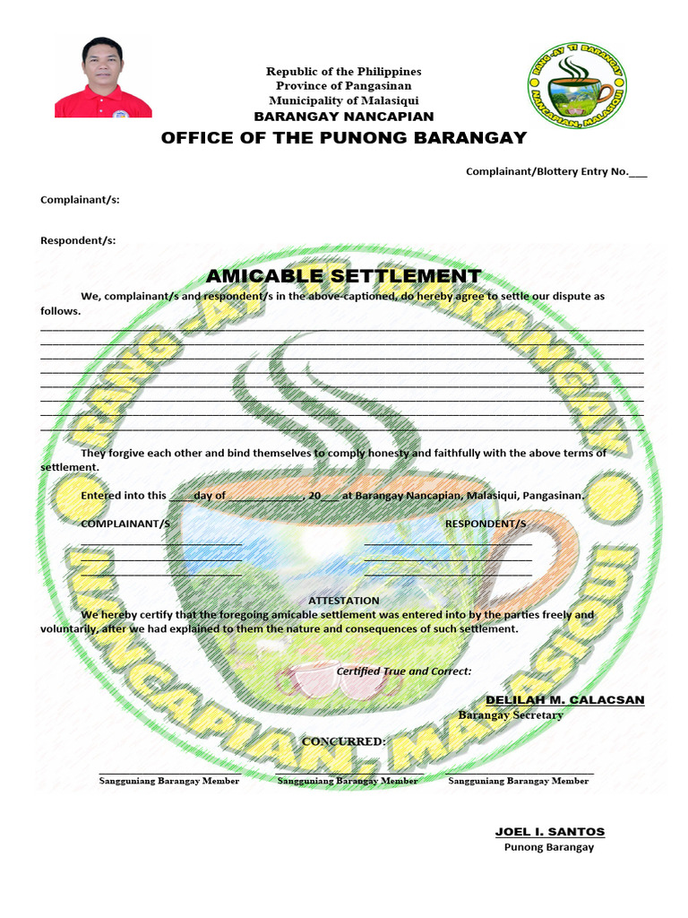 Amicable Settlement Agreement Form | PDF