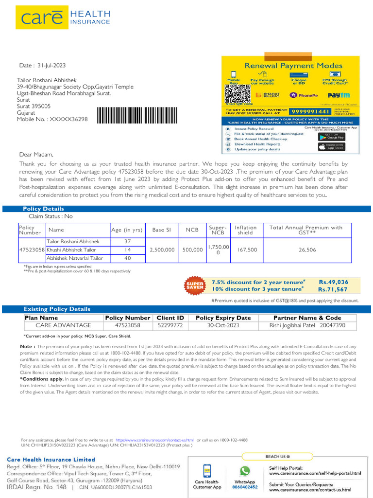 renewal notice | PDF | Insurance | Debit Card