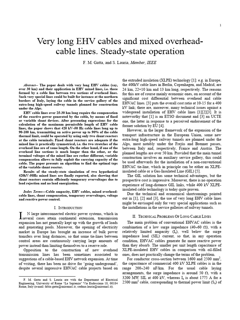 EHV Cable Lines: Length & Compensation | PDF | Electric Power Transmission | Electrical Engineering
