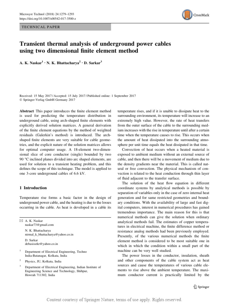 Transient Thermal Analysis of Underground Power Cables Using Two ... Transient Thermal Analysis of Underground Power Cables Using Two ...