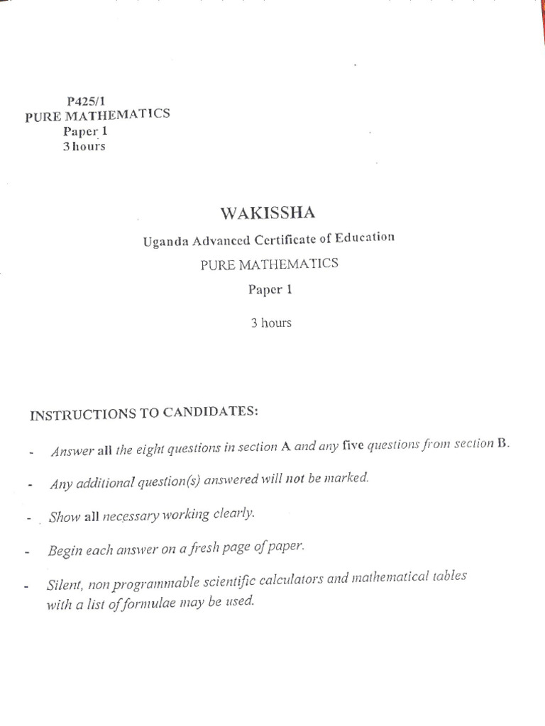 Wakissha Pure Math 2020 | PDF