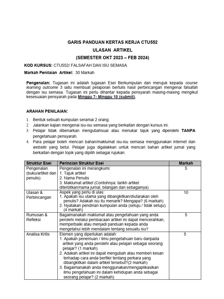 D Garis Panduan Kertas Kerja Ulasan Buku CTU552 OKT 2023 | PDF