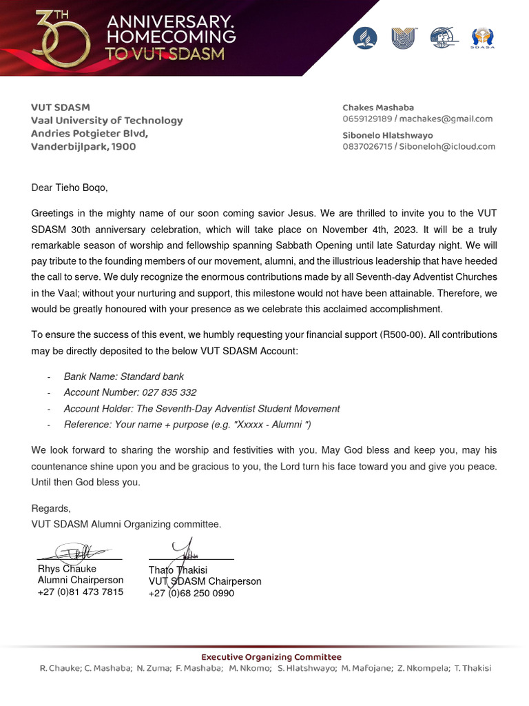 VUT SDASM 30TH ANNIVERSARY INVITATION - T Boqo | PDF