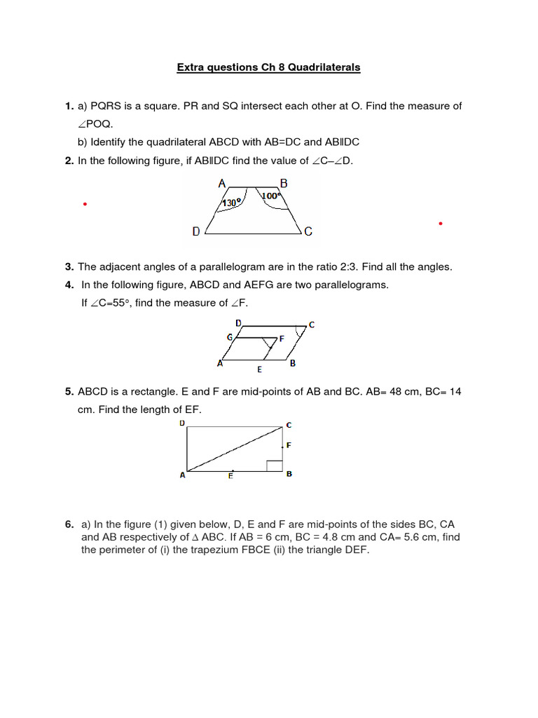 Extra questions ch 8 Quadrilaterals | PDF
