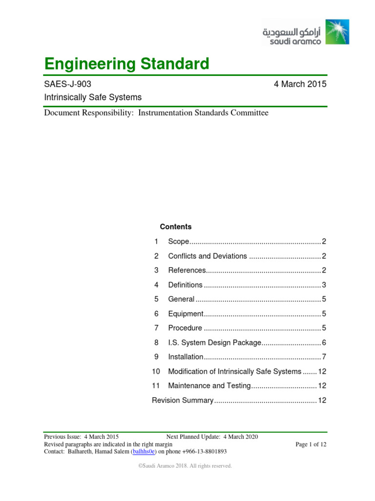 Saes-J-903 - Intrinsically Safe Systems | PDF | Electrical Wiring ...